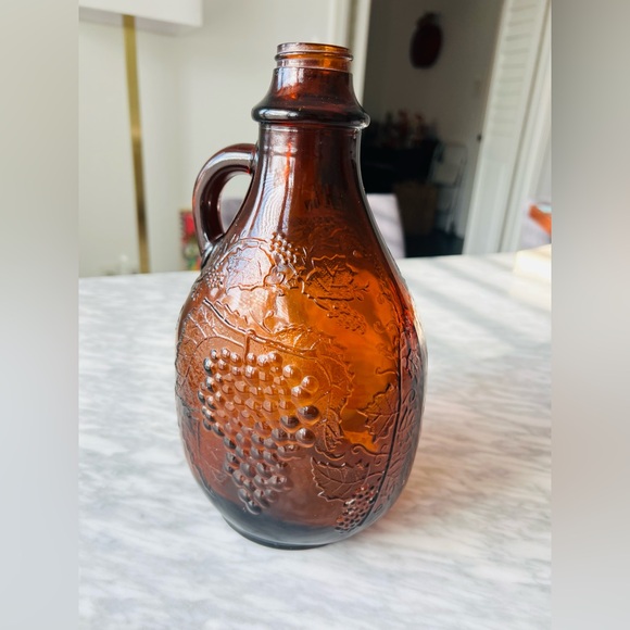 Accents | Vintage Amber Glass Jug With Grapevine Design | Poshmark